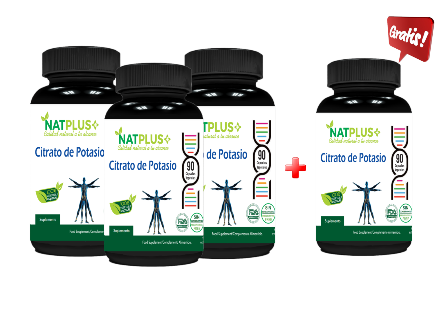 Citrato De Potasio Capsulas X 3 Frascos (pack) + cortesia - Natplus Chile