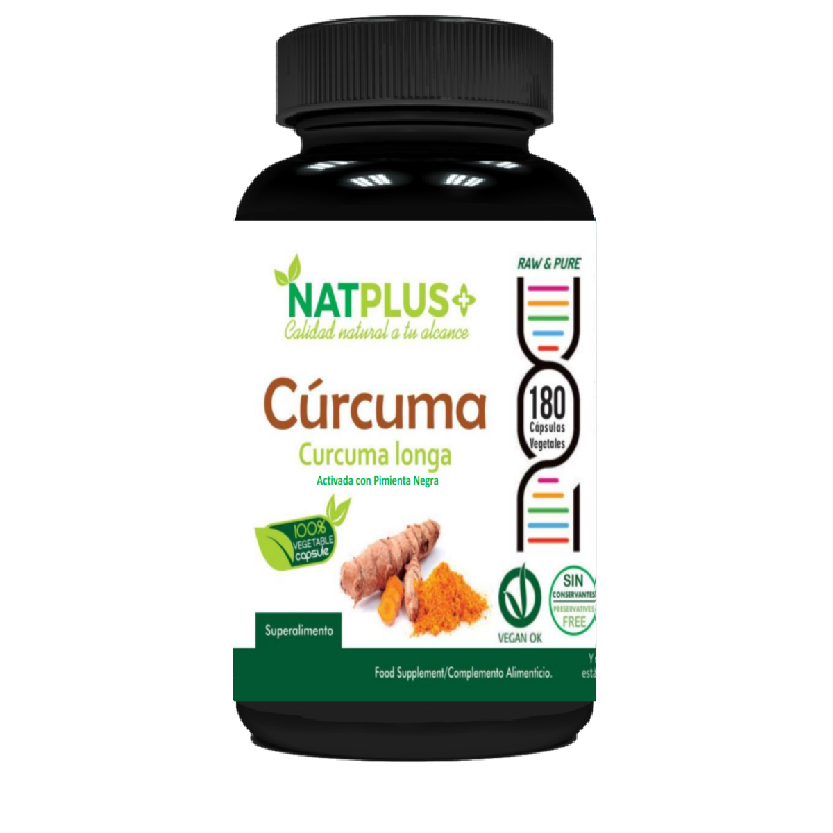 curcuma activada con pimienta 180 cápsulas - Natplus Chile